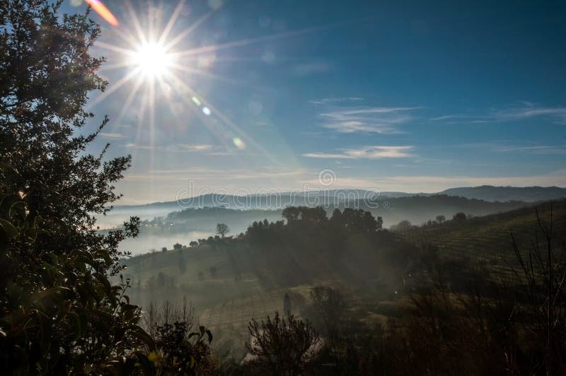 Morning Countryside with Fog Stock Photo - Image of clouds, light: 53529120