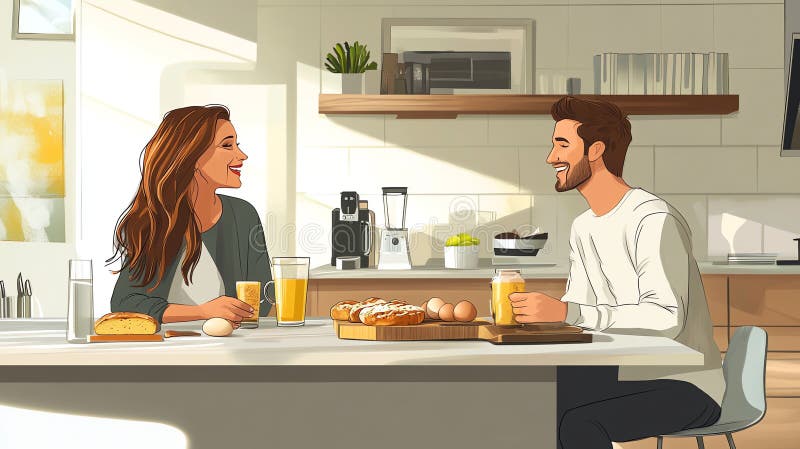 Morning Couple Kitchen Illustration Stock Photo - Image of fresh ...