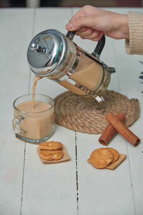 Morning Crumb with Cappuccino Meal Stock Image - Image of table ...