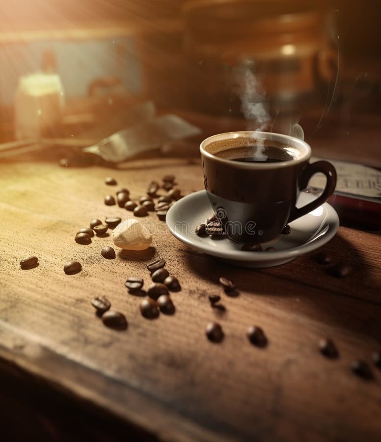 Morning Cup of Hot Coffee on the Table Generative AI Stock Illustration ...
