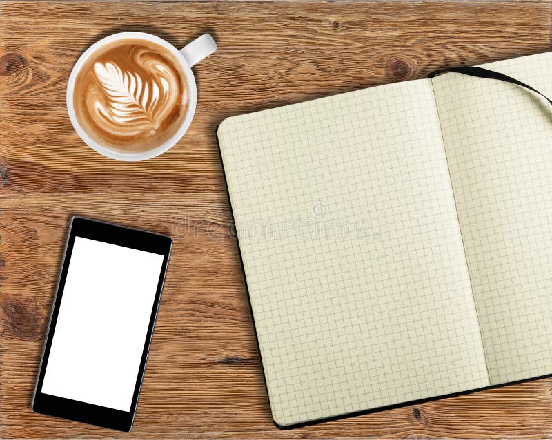 Morning desk stock image. Image of notepad, table, smartphone - 59866877