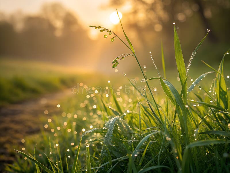 Morning dew on the grass stock illustration. Illustration of garden ...
