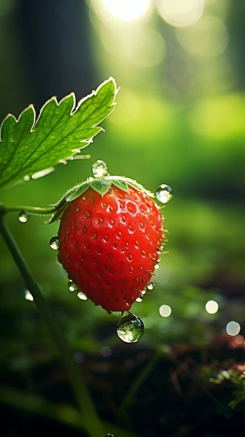 Morning Elegance: Strawberry Dew Drop in Enchanting Forest Stock ...