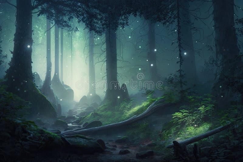 Morning in the Elf Forest, with Misty Forest and Twinkling Stars Stock ...