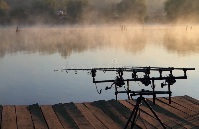 Misty Sunrise Fishing on Lake Stock Photo - Image of sunset, water: 5058628