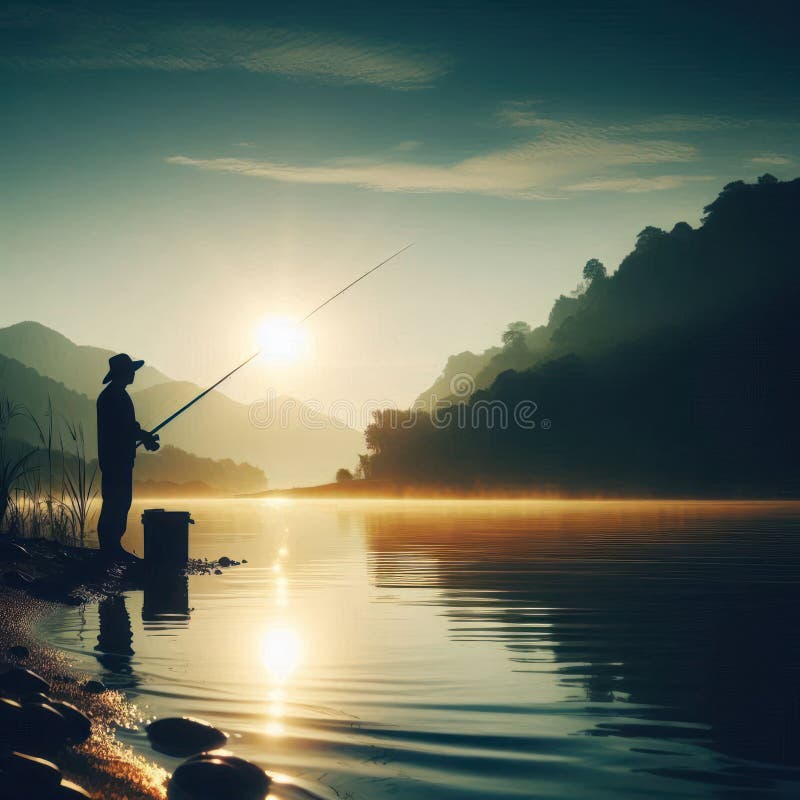 Morning Fishing on the River at Sunrise. Stock Photo - Image of fishing ...