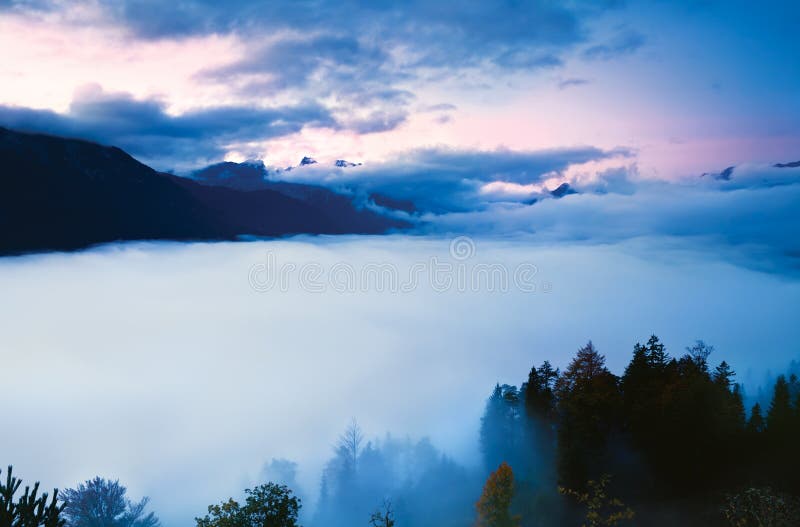 Morning Fog in High Mountains Stock Photo - Image of mist, alpine: 27159468