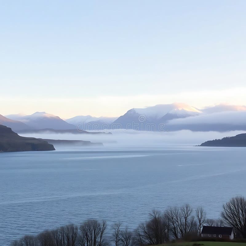 Morning Fog Over Scottish Lochs Stock Illustration - Illustration of ...