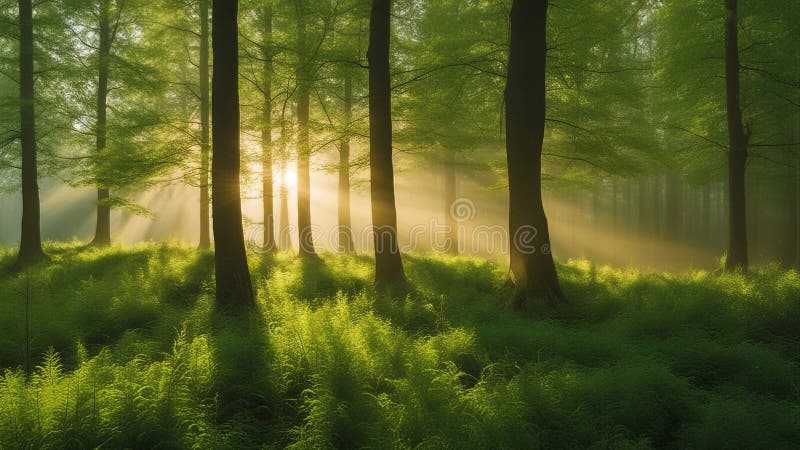 Morning in the Forest a Forest with Sun Shining through the Trees in ...