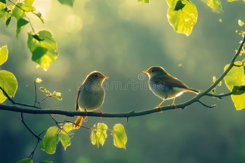 Morning Forest Melody Birds Singing Harmoniously on Tree Branches in ...
