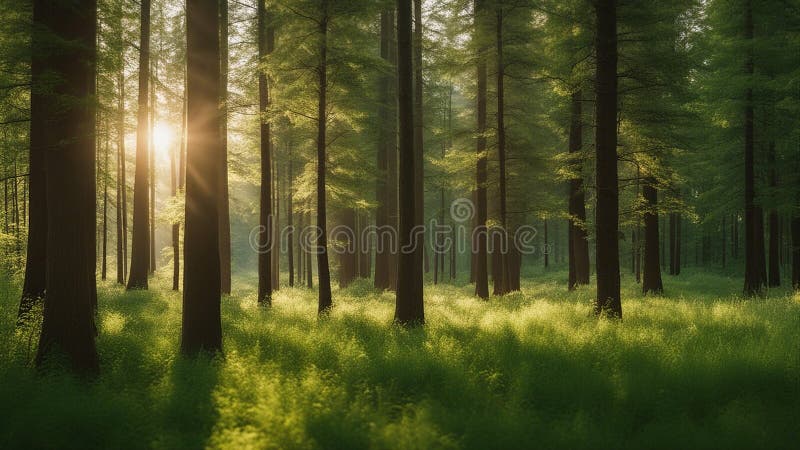 Morning in the Forest a Path through a Forest with Sun Shining through ...