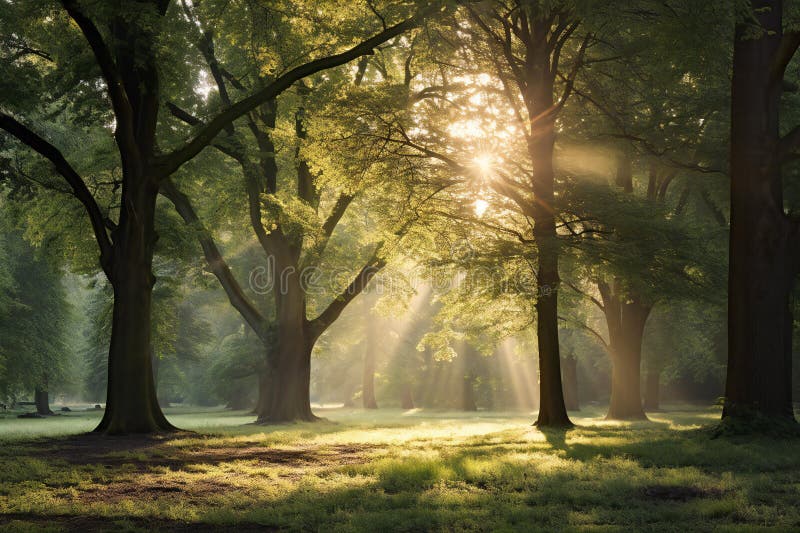 Morning in the Forest, Sun Rays through the Trees, Spring Landscape ...
