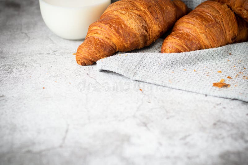 Morning with Fresh Croissants. Backgrounds on Concrete Stock Image ...