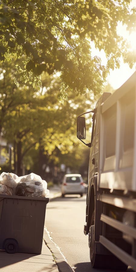 Morning Garbage Collection on a Sunny Urban Street Stock Photo - Image ...