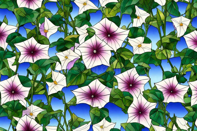 Morning Glory Flowers, Seamless Pattern with Morning Glory Flowers ...