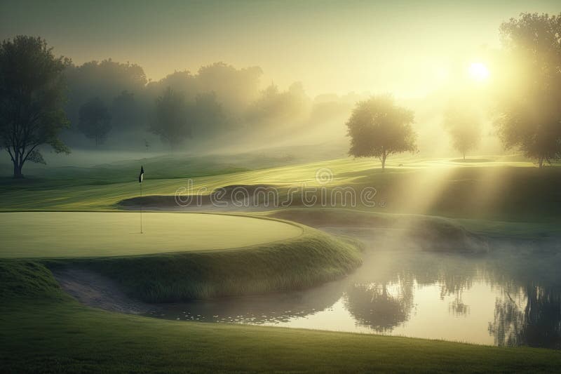 Morning Green Golf Field with Pool with Sunlight Made with Generative ...