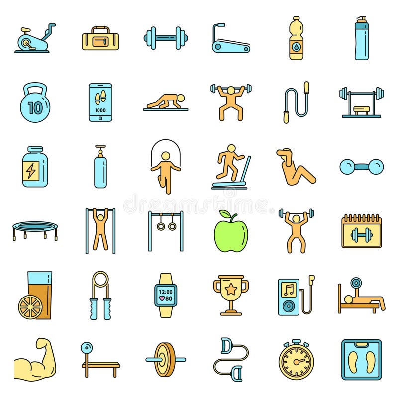 Morning Gym Time Icons Set Vector Color Line Stock Illustration ...