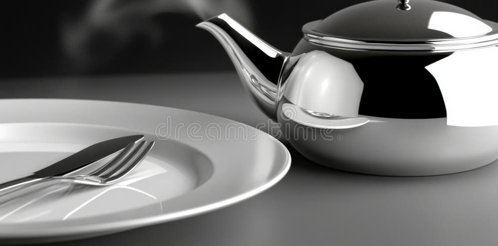 During Morning Hours, a Silver Kettle in a Cozy Kitchen Setting is Seen ...