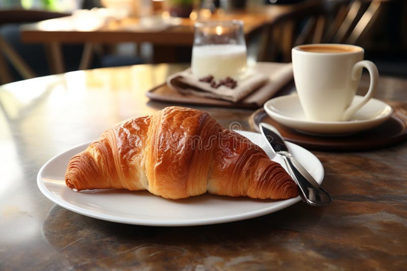 Morning Indulgence Croissant Paired with Aromatic Coffee on a Table ...