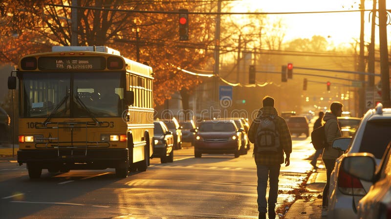 Morning Journey: Commuting To School Stock Illustration - Illustration ...