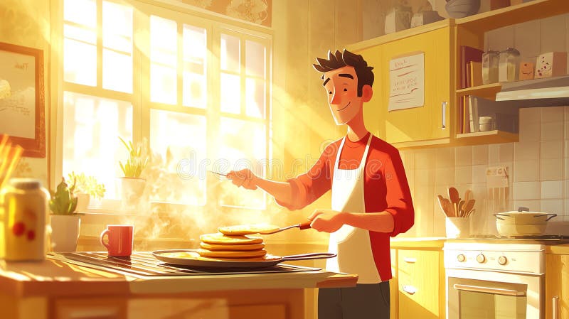 Morning Kitchen Illustration: Sunny Pancakes Stock Image - Image of ...