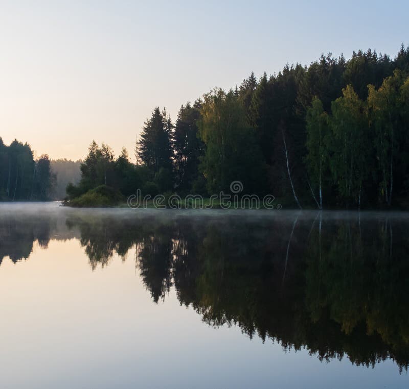 Morning on the Lake in the Forest Stock Photo - Image of haze, river ...