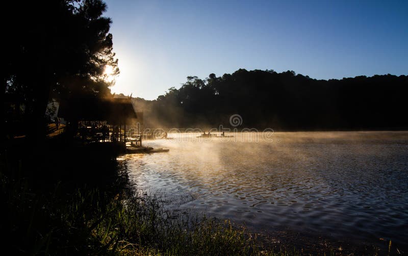 Morning in the lake stock photo. Image of dark, raft - 292700056