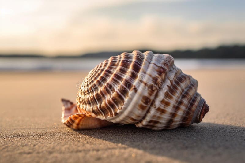 Morning Light on Seashell and Sand Stock Illustration - Illustration of ...
