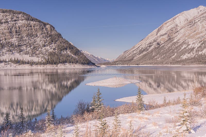 Morning Light on Spray Lake in Winter Stock Photo - Image of mountain ...