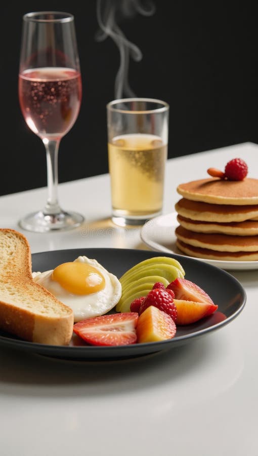 A Morning Meal with Pancakes Eggs and Coffee on a Cozy Kitchen Table ...