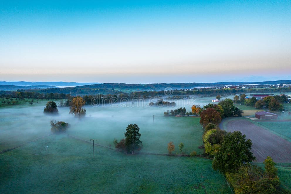 Morning Mist on the Fields in the Morning Stock Image - Image of green ...