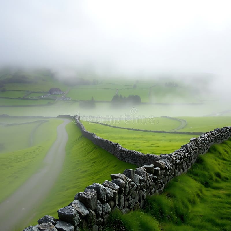 Morning Mist on Irish Countryside Stock Illustration - Illustration of ...