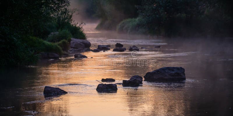 Morning Mist Over a German River Rems Stock Image - Image of dawn ...