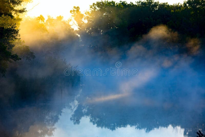 Morning mist over river stock image. Image of reeds, background - 81724367