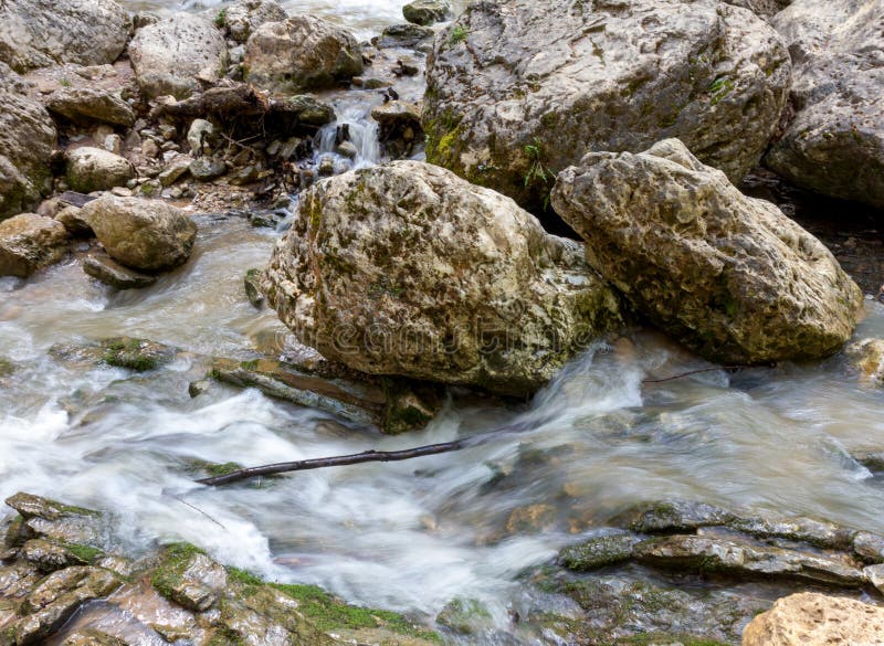 Waterfall and Canyon of a Mountain Stream, the Source of the Water ...