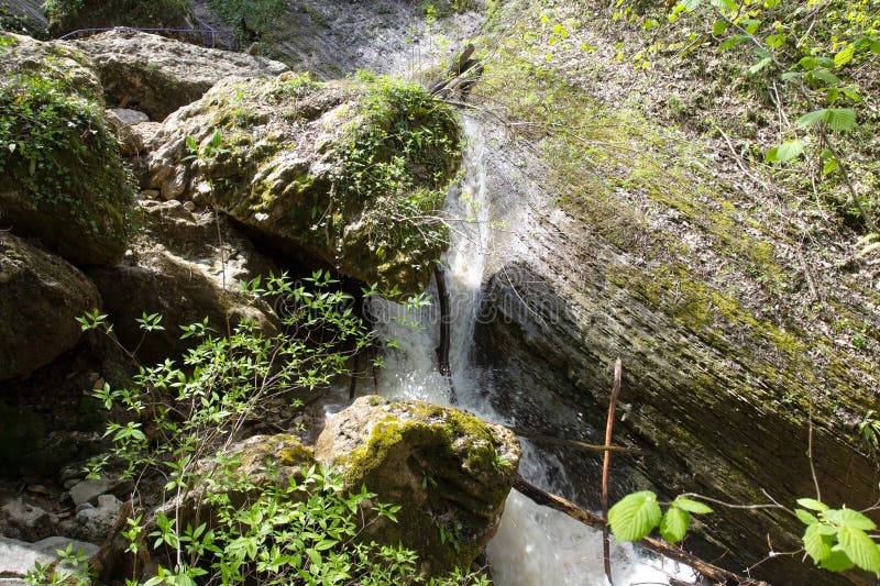 Waterfall and Canyon of a Mountain Stream, the Source of the Water ...