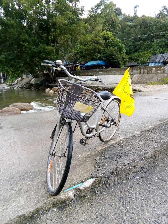 Bicycle Yellow Flag at Stream Stock Image - Image of yellow, morning ...