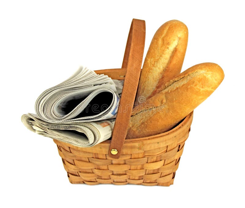 Morning Newspapers and Fresh Bread in Basket Stock Image - Image of ...