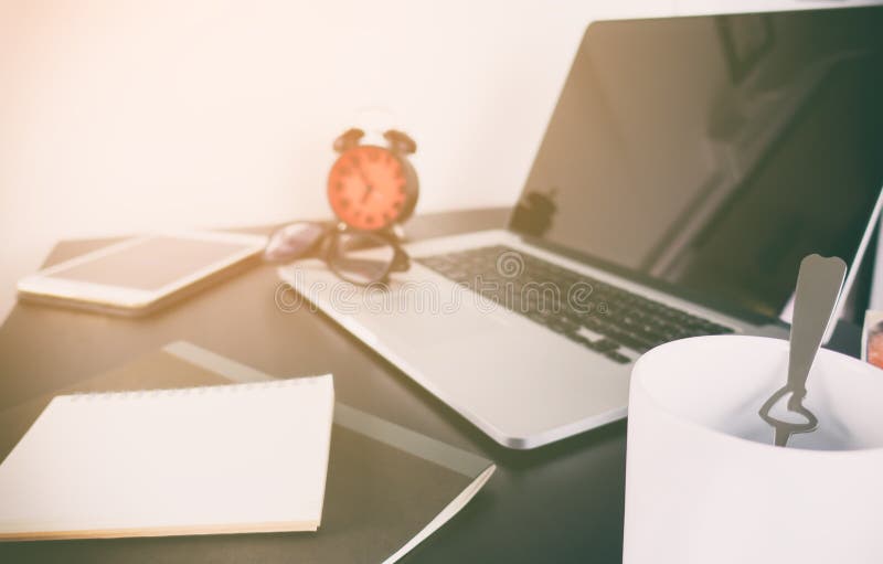 Morning Office Table with Coffee and Computer Stock Photo - Image of ...