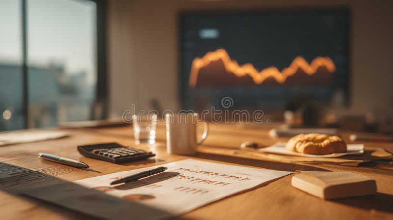 Morning Office Workspace with Financial Planning Stock Illustration ...