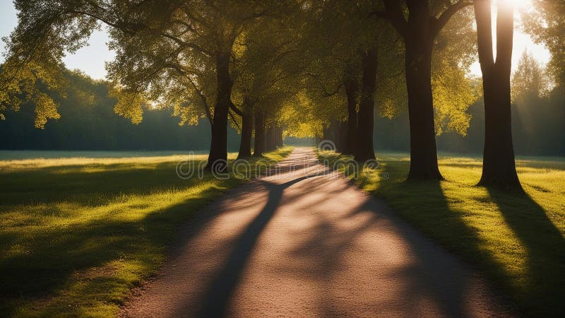 Morning in the Park a Sunlit Nature Path with Trees and Shadows a Sunny ...