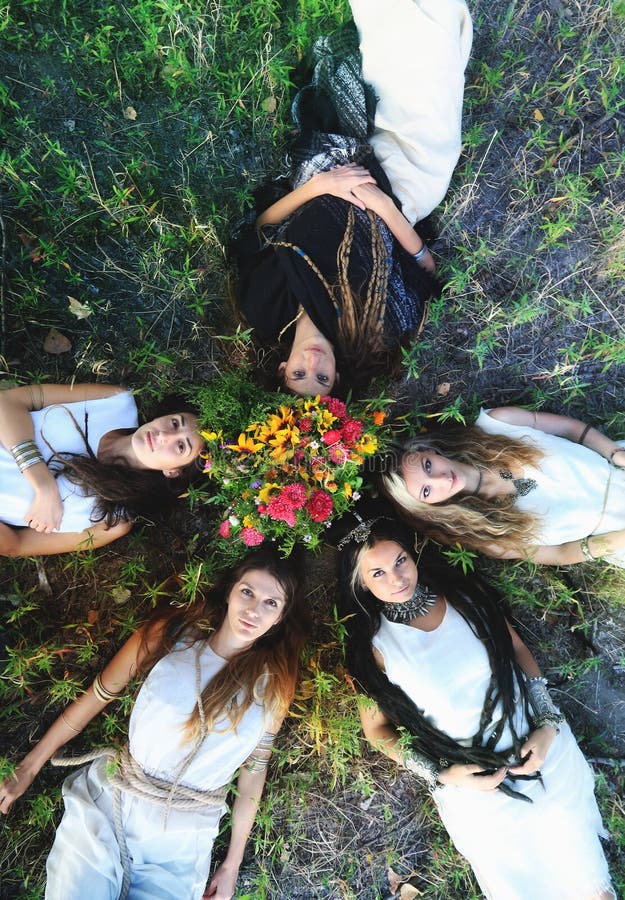 Pagan Women Lying on the Grass Stock Photo - Image of europe, gypsy ...