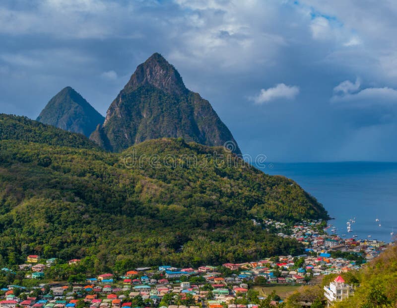 Morning Piton Views after a Rain Shower Stock Image - Image of beach ...
