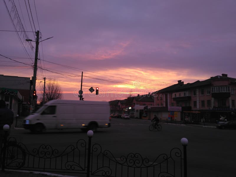 Morning Red Road Blue Sky Yellow Sunshine Stock Photo - Image of ...