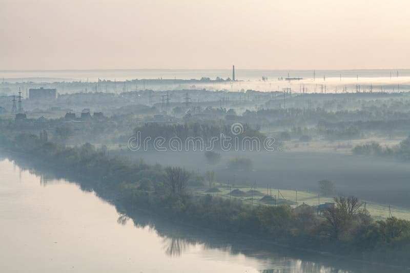 Morning Reeds Mist Fog and Surface on the River Stock Image - Image of ...