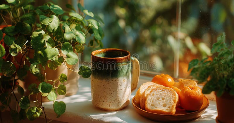 Morning Refreshment Cup Tea Fresh Citrus Fruit Sunlit Window Stock ...