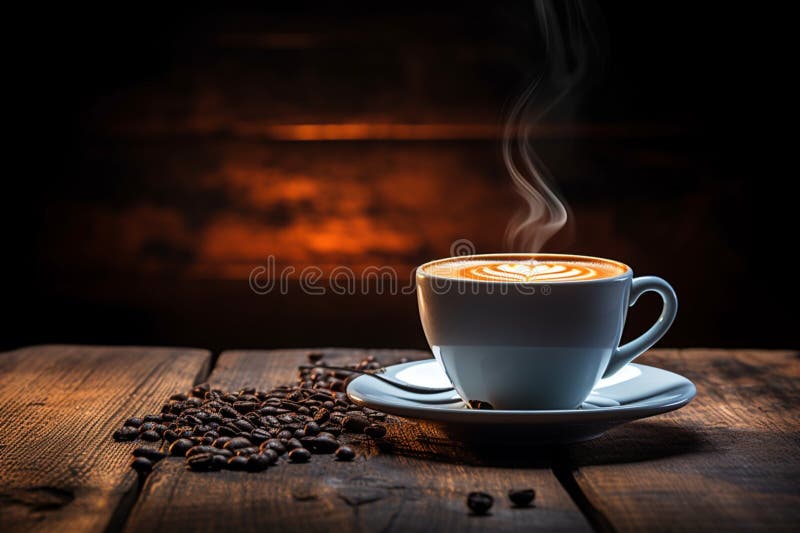 Morning Ritual Coffee Cup on Wooden Table with Dark Background Stock ...