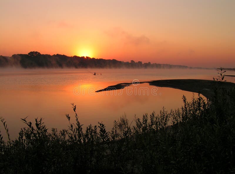 Morning on the river. stock photo. Image of trees, reflection - 219208