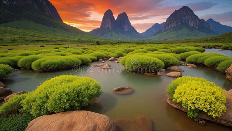 Morning River View, Beautiful Atmosphere with High Mountains and Sky As ...