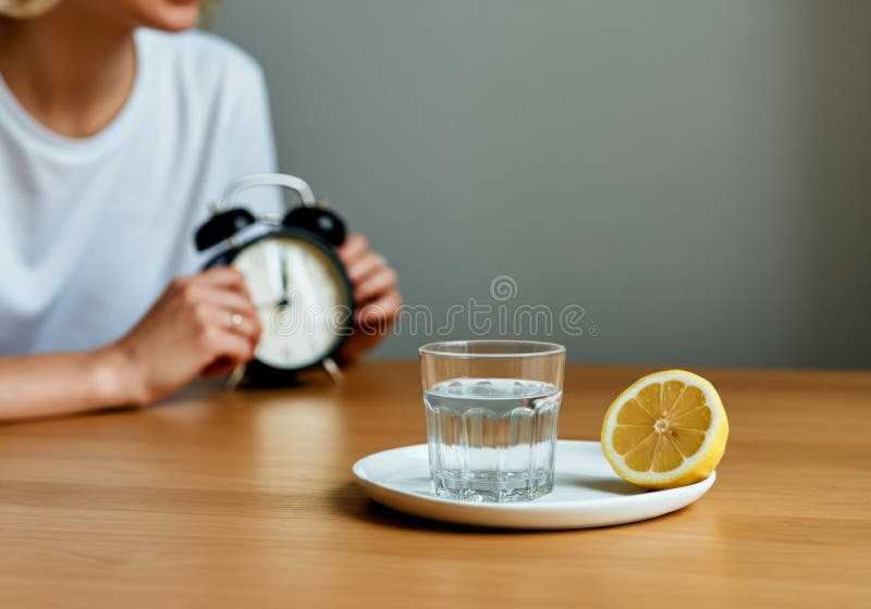 Morning Routine with Alarm Clock and Refreshing Lemon Water for a Fresh ...